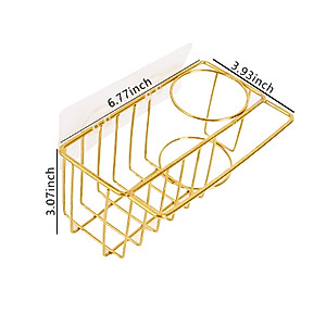 blueden 3-in-1 Adhesive Sink Caddy Kitchen Sink Organizer,Stainless Steel Sponge and Brush Holder for Kitchen Sink,Suitable for Sponges,Dish Cloth,Scrubbers, Soap, Kitchen, Bathroom.Gold