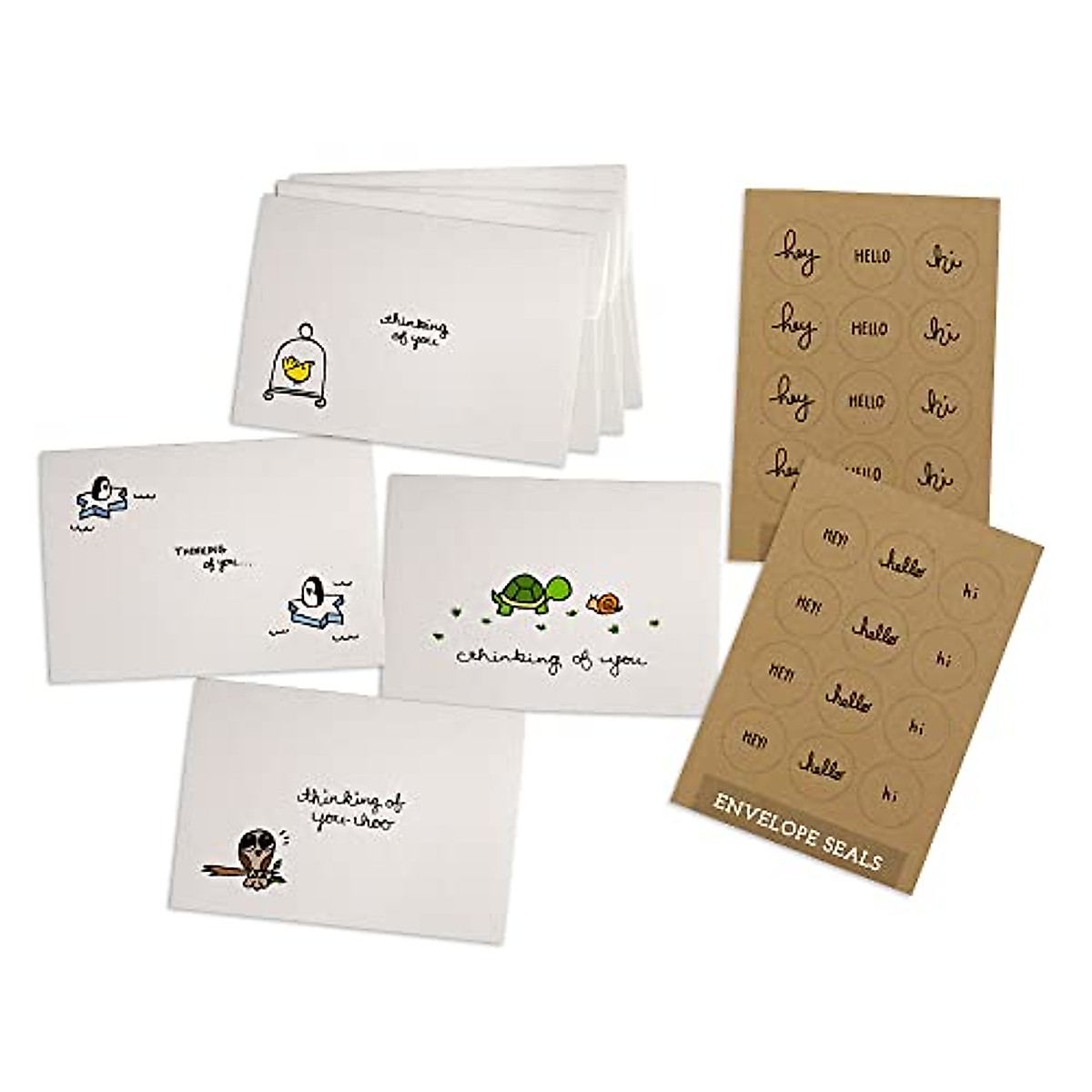 Sugartown Greetings Animals Thinking of You Collection Pack Set - 24 Note Cards with Envelopes & Kraft Sticker Seals