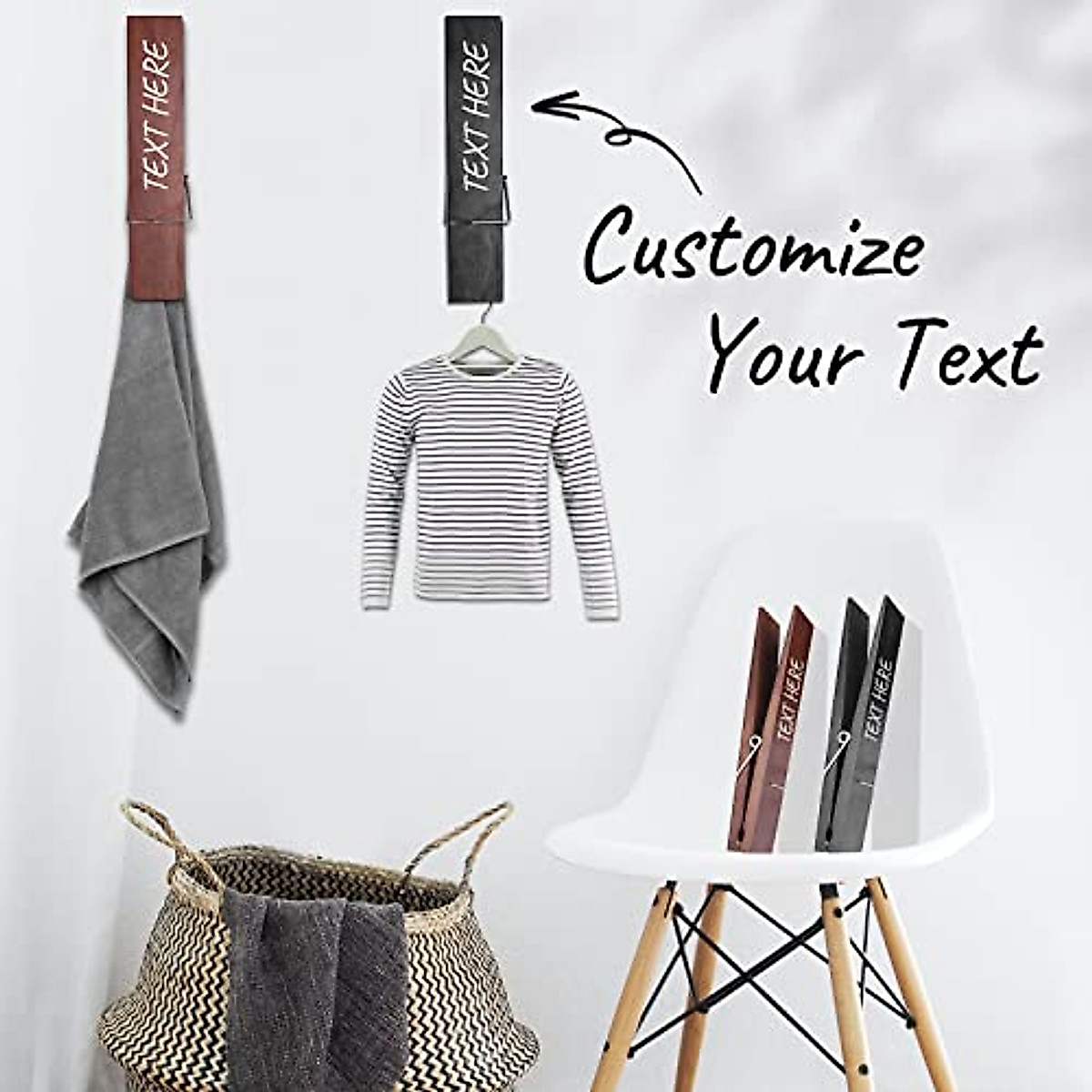 Large Clothes Pins, Personalised Custom Jumbo Clothespins 12 Inch, Wooden Clothespins, for Bathroom, Laundry Room, and Kitchen Decor (Black)