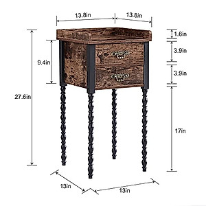 VECELO End Side Table, 27.6" Tall Nightstand with Drawer and Storage Shelf for Living Room,Bedroom, Set of 1, Brown+Black