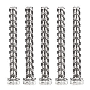 MroMax 5Pcs M10 x 90mm Hex Head Screws Bolts, 304 Stainless Steel 18-8, Fully Threaded, External Hex Drive, for Mounting Chair, Handles, Rail, Pump, Wheels, Antenna Parts, Boat and Plastic Bumpers