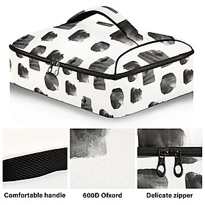 Seamless Black Ink Spots Hand Drawn Black Spots Stains on White Reusable Insulated Pizza Bag, Waterproof Food Delivery Bag, with Handle Lid Leakproof Pizza Holder Tote for Hot or Cold Food