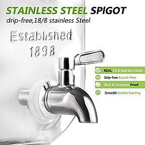 1 Gallon Beverage Dispenser with Stand, 18/8 Stainless Steel Spigot - Airtight & Leakproof Glass Sun Tea Jar with Anti-Rust Lids, Drink Dispensers for Parties - Laundry Detergent Dispenser