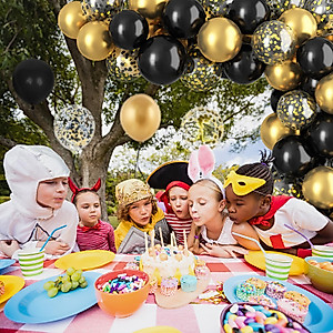 Black and Gold Balloons 60pcs 12 Inches with Black Gold Confetti Balloons, Metallic Gold and Black Birthday Balloons with Ribbons for Wedding, Baby Shower, Graduation Black Gold Party Decorations