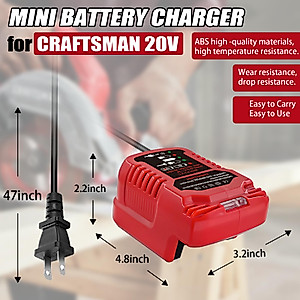 Laimiao Replacement Mini Charger for Craftsman 20V Battery,Compatible with Craftsman V20 Lithium Battery CMCB204 CMCB202 CMCB201 CMCB209 CMCB205 (Only for V20 Series，Battery Not Included)