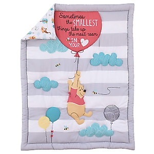 Disney Winnie The Pooh First Best Friend 4 Piece Nursery Crib Bedding Set, Aqua/Grey/White/Red, 4 Piece Set (Pack of 1)