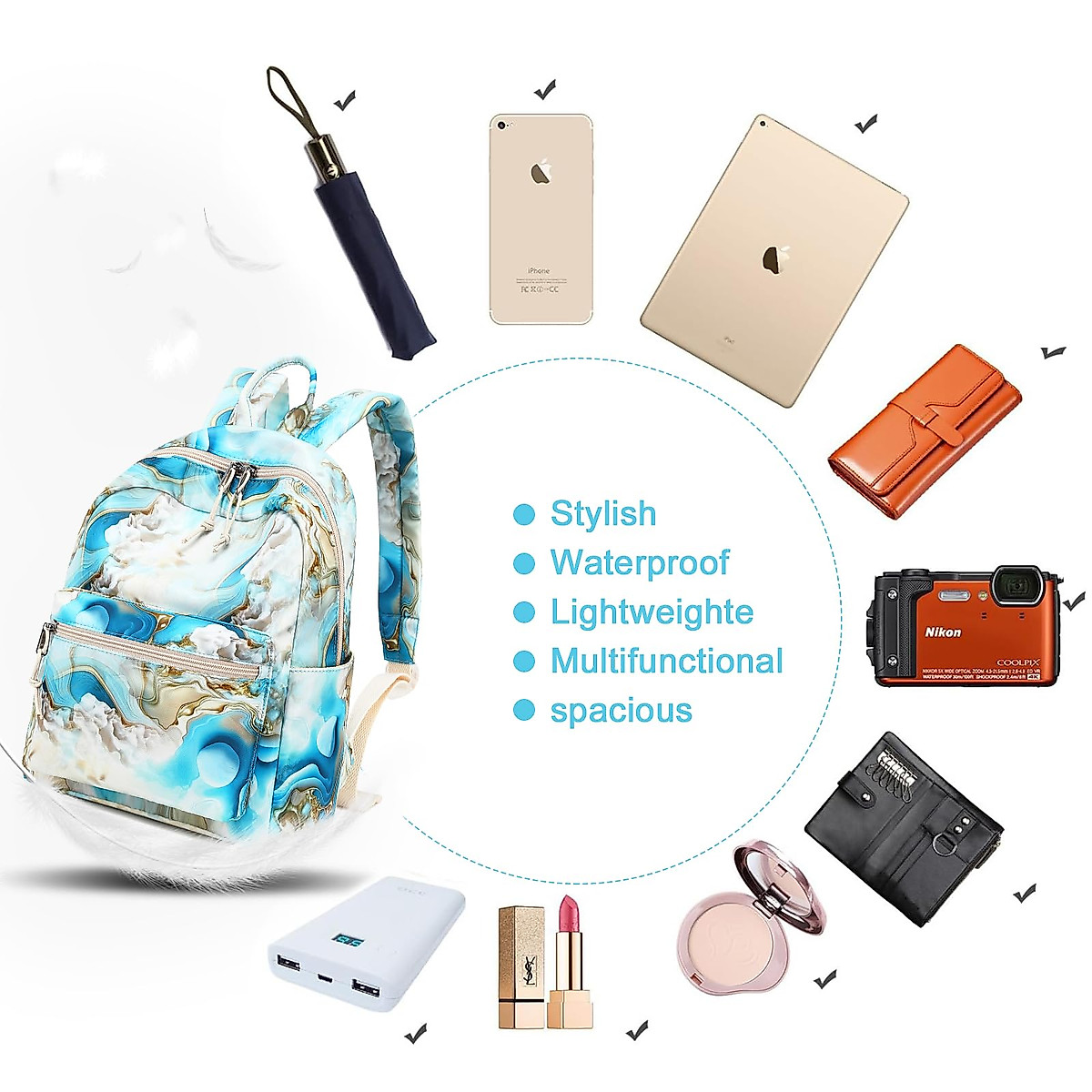 Girls Mini Backpack Womens Small Backpack Purse Teens Cute Floral Travel Backpack Casual School Bookbag (Black flower)