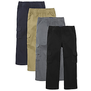 The Children's Place Boys Pull on Cargo Pants,Black/Flax/Gray Steel/New Navy 4 Pack,8