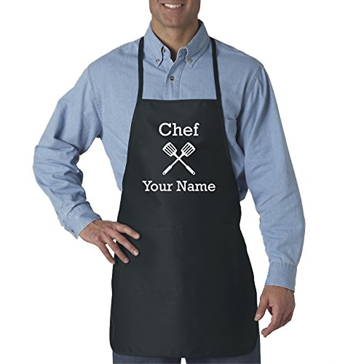 Personalized Chef’s Cooking Apron for Men (Black) Kitchen, BBQ Grill | Breathable, Comfortable Fabric | Funny Custom Designs, 2 Front Pockets | Machine Washable