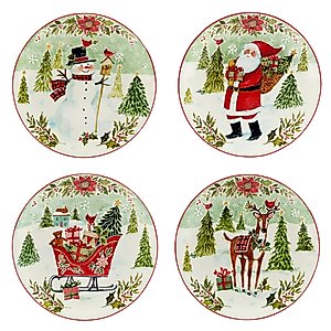 Certified International Joy of Christmas 9" Salad/Dessert Plates, Set of 4 Assorted Designs, Multicolor