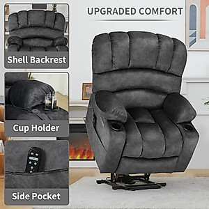 DURASPACE Power Lift Recliner Electric Lift Massage Recliner Chairs with Heat, Large Shell Velvet Backrest Lift Chair Recliners for Elderly, Seniors (Gray)