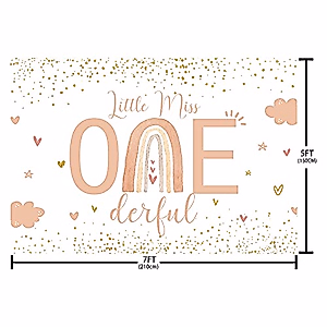 ABLIN 7x5ft Boho Rainbow Happy 1st Birthday Party Backdrop Pink Girl Little Miss Onederful Photo Background Gold Dots Pastel Party Decorations Decor Cake Table Banner Supplies