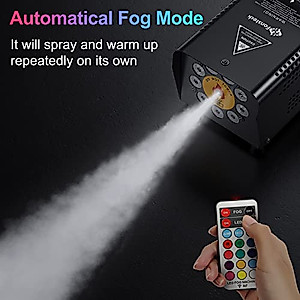 Fansteck Fog Machine with 9 LED Lights, Automatic Smoke Machine with 12 Color RGB Lights Effect for Halloween Party Wedding Christmas Stage, 500W Portable Fog Machine Outdoor with Remote Control