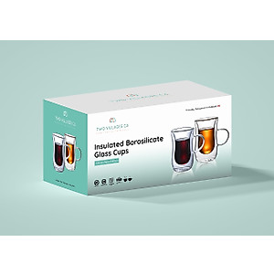 Two Villages CA 4 Oz Double Wall Borosilicate Insulated Glass Coffee Mug Set of 6, 120ml Coffee Cups with Handle for Tea, Latte - Perfect Espresso Cup Gift