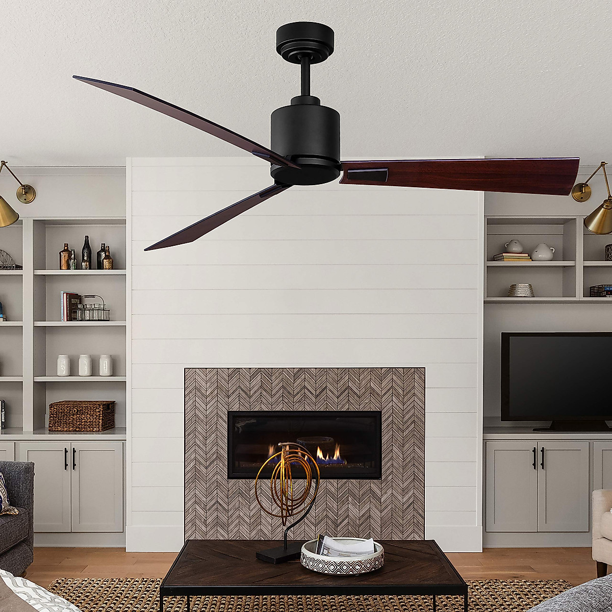 iLiving Quiet BLDC Indoor Ceiling Fan with Remote Control, 3 Blades 6 Speeds, 56 Inches, 6300 CFM, Black/Wood Finish