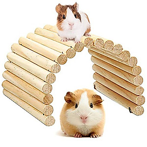 NEWCOMDIGI Hamster Dodging House Arch Bridge Toy Colorful Animal Bridge Bendable Rat Ladder Mouse Rodent Toy for Small Guinea Pig and Other Similar Sized Pets Hiding Playing Toy (Wooden)