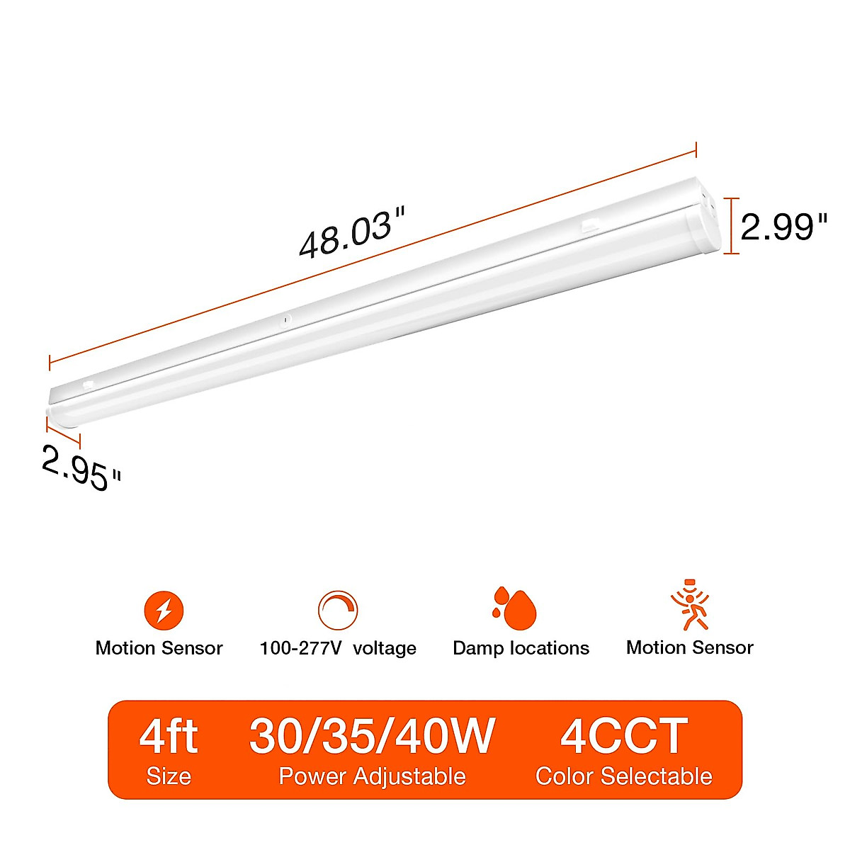 4FT LED Shop Light 40W LED Linear Strip Lights,Watt Adjustable 30W/35W/40W-Up to 6000Lumens 3500K/4000K/5000K /6000K,0-10V Dimmable LED Commercial Ceiling Light for Garage Workshop Warehouse-9Pack