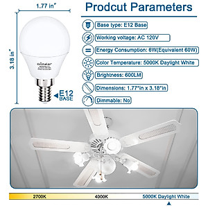 comzler Ceiling Fan Light Bulbs Candelabra LED Bulbs - 60 watt Equivalent, 5000K Daylight White Candelabra E12 Base A15 Small Light Bulbs,600lm,Non-Dimmable, Pack of 6