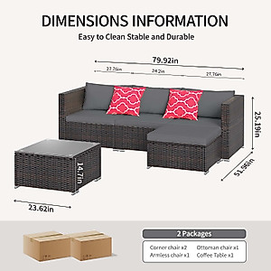 Aiho Outdoor Patio Furniture Sets All Weather Outdoor Sofa PE Garden Furniture Wicker Rattan Patio Conversation Set with Glass Table (Grey)