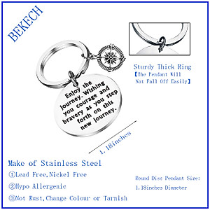 BEKECH Graduation Keychain New Adventure Gift Enjoy the Journey Wishing You Courage and Bravery As You Step Forth On This New Journey Compass Key Chain Gift for Graduates(silver)