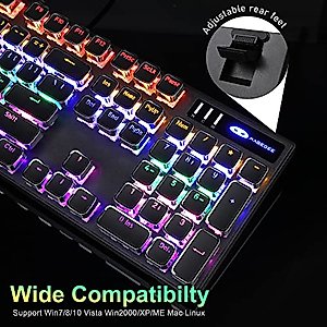 Camiysn Typewriter Style Mechanical Gaming Keyboard, Black Retro Punk Gaming Keyboard with RGB Backlit, 104 Keys Blue Switch Wired Cute Keyboard, Unique Square Keycaps for Windows/Mac/PC
