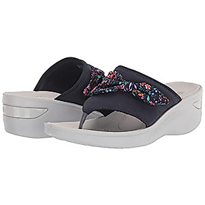 BZees Women's Dancing Queen Wedge Sandal, Navy Ditsy Floral Print, 8