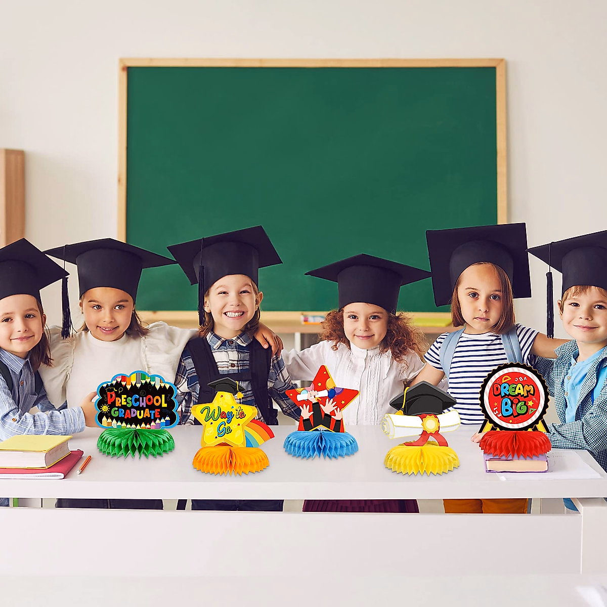 Outus 12 Pcs Preschool Graduation Party Decorations 2024 Kindergarten Graduate Party Honeycomb Centerpieces Congrats Grad Table Toppers for Class of 2024 Elementary Celebration Graduation Party