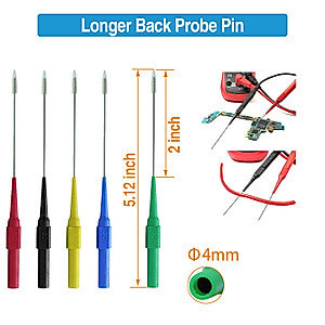 Testeronics 47 in 1 Back Probe Kit with 6 Pockets Roll Up Tool Bag |5 PCS Wire Piercer with Cover| 20 PCS Back Probe Pin | 10 PCS 4mm Banana Plug to Alligator Clip Circuit Test Lead 39.37 inch