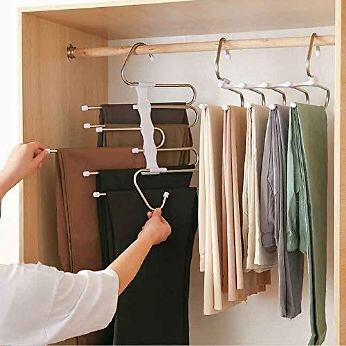 MXIAOXIA 5-in-1 Pants Hanger Multifunctional Portable Stainless Steel Hanger for Clothes Trousers Coat Storage Organization Space Saving
