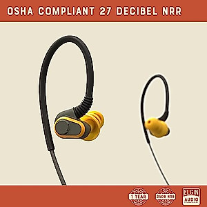 Elgin Rumble Wired Earplug Headphones with mic, in-Ear Earbuds, 3.5mm Jack, 27 dB NRR, IP67 Waterproof, OSHA CompliantEarbuds, Noise Isolating, Hearing Protection, Work Safety