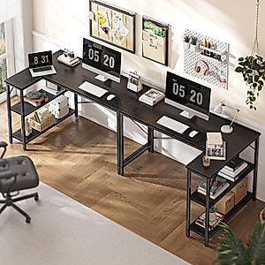 Huuger L Shaped Desk, 47 Inches Computer Desk with Reversible Storage Shelves, Gaming Desk, Corner Desk Home Office Desks, Writing Desk Study Desk with Metal Frame, Black