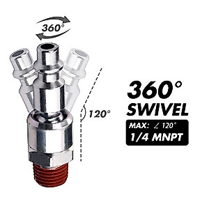 WYNNsky Industrial 1/4" NPT Male Thread Swivel Air Plug- 2 Pieces 1/4 inch Automotive Steel Swivel Coupler Plug