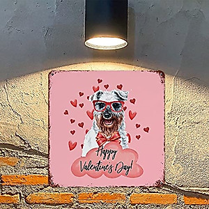 Pet Dog Happy Valentine's Day Metal Plaque Sign Field Spaniel Dog Retro Wall Decoration Plaques Dog with Red Glasses and Love Heart Aluminum Sign for Kid Room Living Room 12x12in