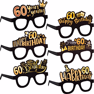 Sumind 24 Pcs Birthday Glasses Decoration Paper Eyeglasses Birthday Sunglasses to Wear for Men Women Table Decor Party(60th)