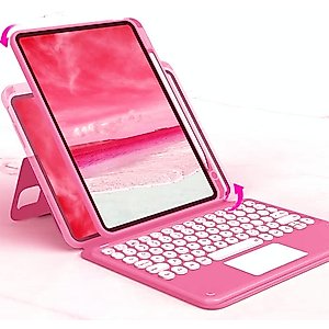 HENGHUI Magnetic iPad 10th Generation Keyboard Case with Touchpad Cute Color Keyboard Vertical Stand Movable Clear Back Case Detachable Keyboard (Dark Pink)