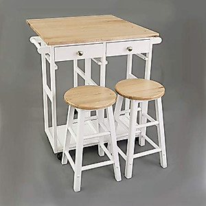 Casual Home Breakfast Cart with Drop-Leaf Table, White