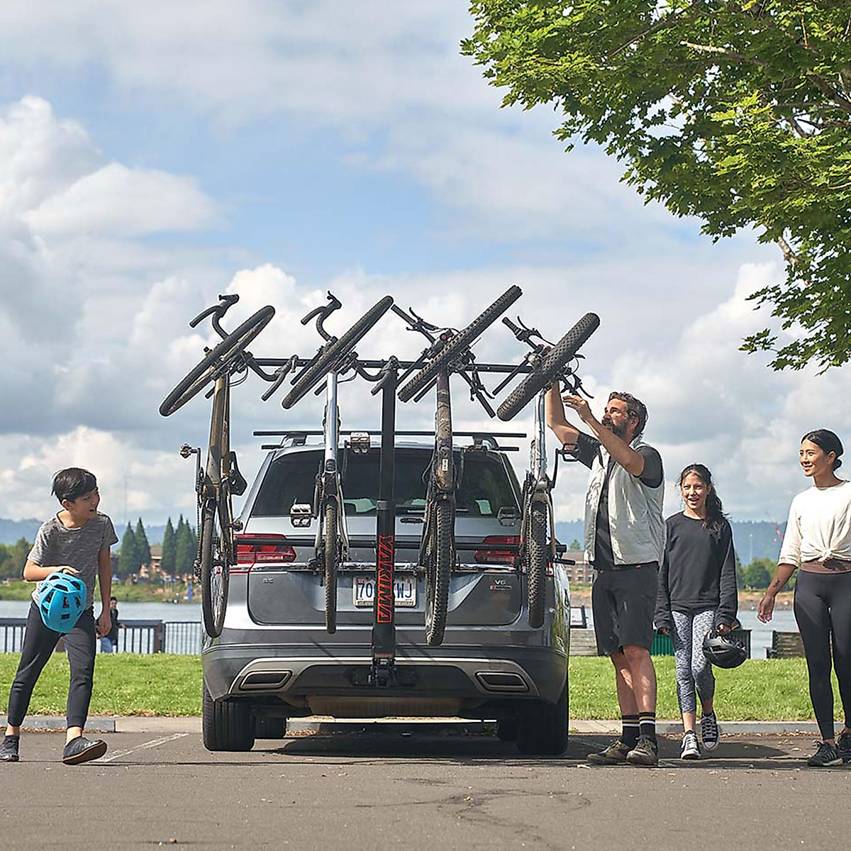 Yakima Versatile HangTight 6 Vertical Hanging Hitch Steel Bike Rack for 2 Inch Hitch Receivers with Fully Padded Cradles and Tilting Design, Black