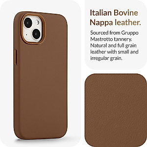 LONLI Classic - (for iPhone 15) - European Nappa Leather Phone Case - Smoothen and Soften Over Time - Compatible with Magsafe - Saddle Brown
