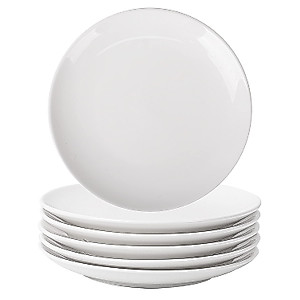 DELLING Dinner Plates Set of 6, 10 inch Ceramic Plates - Microwave, Oven, and Dishwasher Safe, Scratch Resistant - Modern Dinnerware Dish Set for Kitchen Serving - White