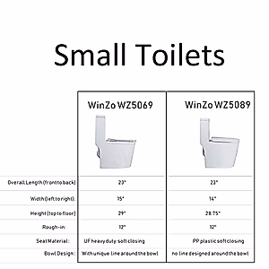 WinZo WZ5089 Compact Round One Piece Toilet 23" Depth,Dual Flush For Small Modern Bathroom 12" Rough-in White