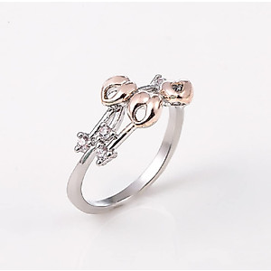 HUKQBUNX 925 Sterling Silver Three Rose Flowers Set with Multi Diamond Cubic Zircon CZ Elegant Women's Precious Elegant Ring Wedding Engagement Ring Size 6-10 (Size 10)