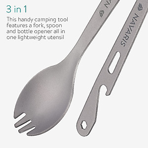 Navaris Titanium Chopsticks and Spork Set - Includes 9" (23cm) Long Metal Chopstick Pair and 7.9" (20cm) Long Double-Ended Spork/Bottle Opener