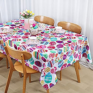 MoKoHouse White Easter Tablecloth Rectangle 57 x 84 inch Colorful Easter Eggs Tablecloth for Spring Party