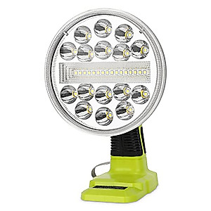 Hipoke 18V Light for RYOBI 18V ONE+ Li-ion Ni-Cad Ni-Mh Battery, 30W 2000 Lumen LED Work Light with USB Port, Zinc Alloy Flashlight for Camping, Hiking, Garage, Cordless Tools