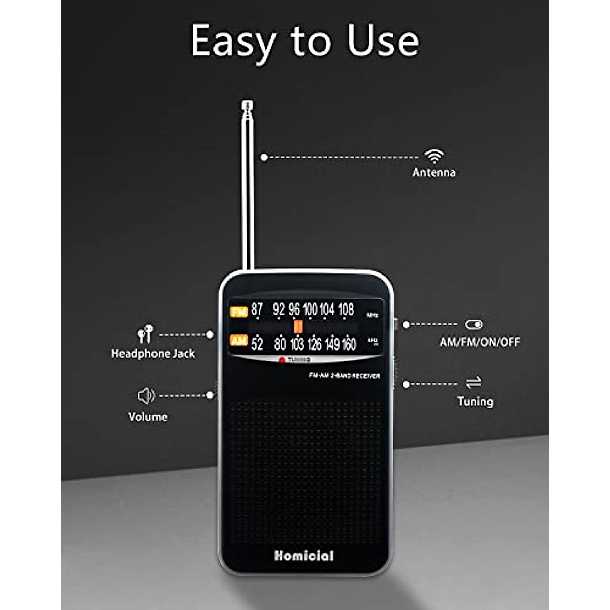 Battery Operated Transistor Radio, AM/FM Pocket Radio with Loud Speaker, Earphone Jack, Best Reception Long Antenna for Walking, Running, Camping, Jogging – Portable Radios Powered by 2 AA Batteries