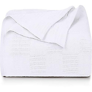 Utopia Bedding 100% Cotton Blanket (Queen Size - 90x90 Inches) 350GSM Lightweight Thermal Blanket, Soft Breathable Blanket for All Seasons (White)