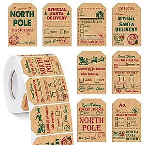 800 Pieces Christmas Tags Christmas to from Labels Self Adhesive Christmas Tag Christmas Stickers Tag Sticker Christmas Paper Tags for Decorations, 8 Styles (Retro Style)