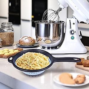 COMUSTER SET - 2 Collapsible Colanders (Strainers), Sizes 7.8" - 2 Quart and 9" - 3 Quart - Perfect for Your Vegetables, Fruits, Pasta & More - With Handle and Square Folding Colander (Blue )