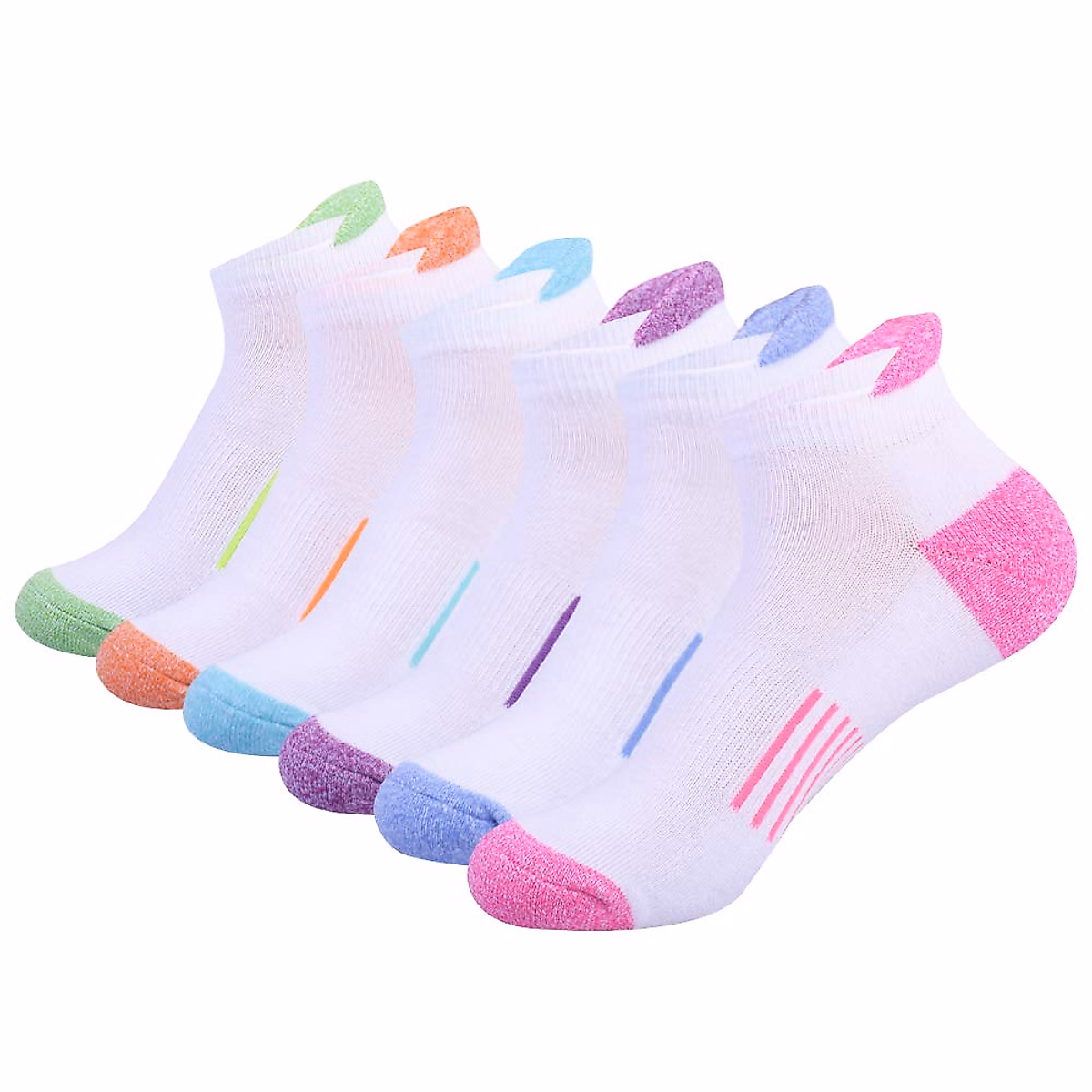 JOYNÉE Womens Ankle Athletic Low Cut Tab Socks Cushioned Running Sports 6 Pack,White,Sock Size 9-11