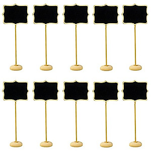 10 Pcs Wooden Mini Chalkboard Label with Stand - Mini Blackboard Message Board Signs Decorating Signs Table Number Price Tag for Wedding Party and Home Store Decor (Laciness)